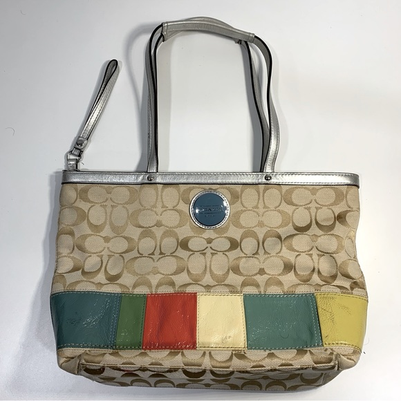 Coach | Bags | Coach Signature C Logo Stripe Frame Carryall Bag Purse ...